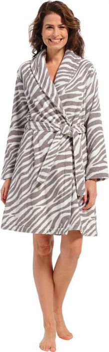 Zebra damesbadjas taupe van fleece online | Badjasparadijs.nl