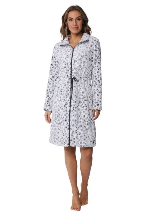 Trendy rits damesbadjas panterprint van zacht fleece