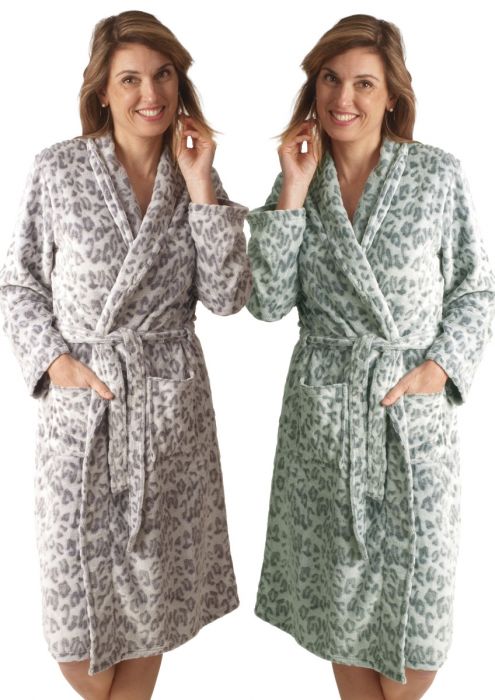 Damesbadjas roze panterprint - panterprint badjassen online in div. kleuren